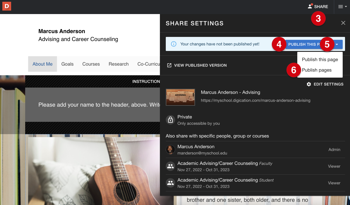 Share and publish your work – Digication Help Desk