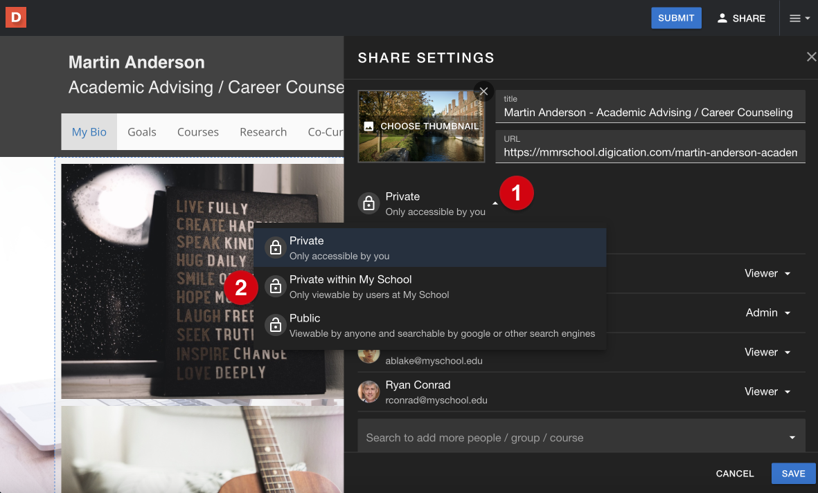 Share and publish your Work for the first time – Digication Help Desk