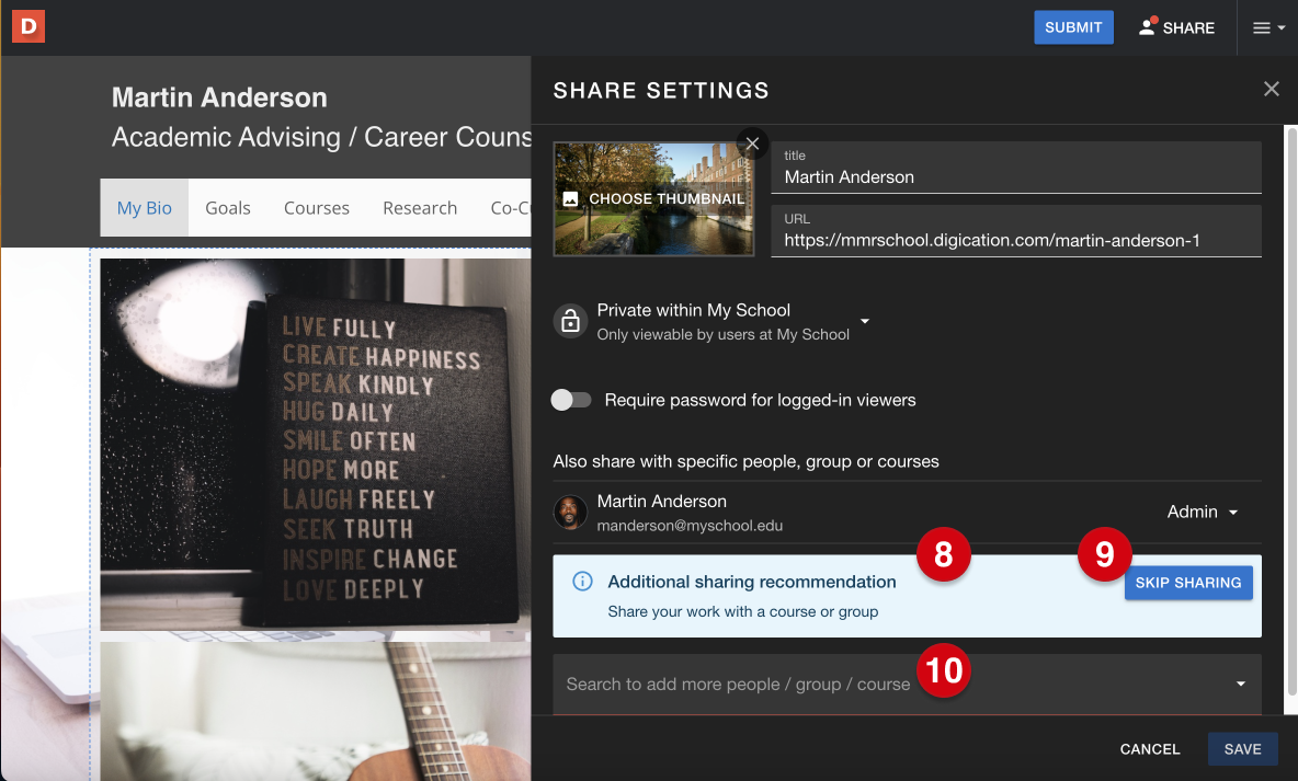 Share and publish your Work for the first time – Digication Help Desk