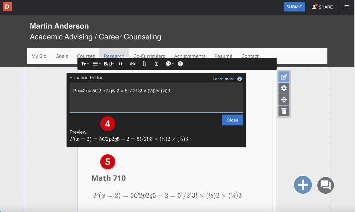 Add and edit equations – Digication Help Desk