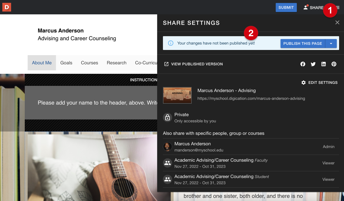 Share and publish your Work – Digication Help Desk
