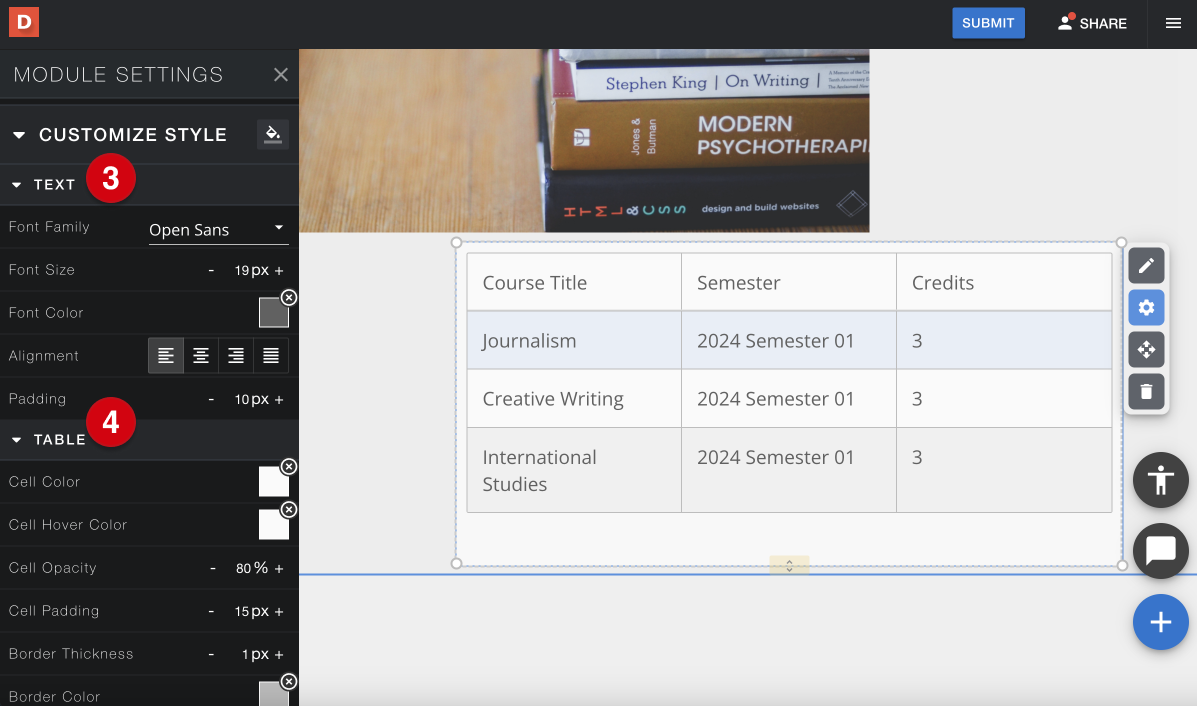 Table modules – Digication Help Desk