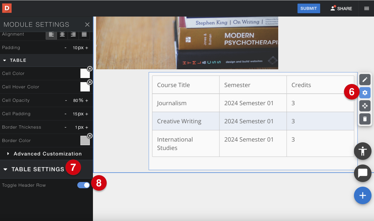 Table modules – Digication Help Desk