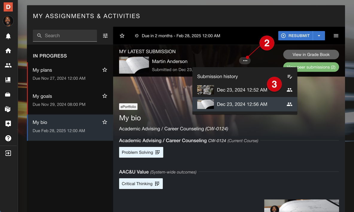 View my works in progress and submissions – Digication Help Desk